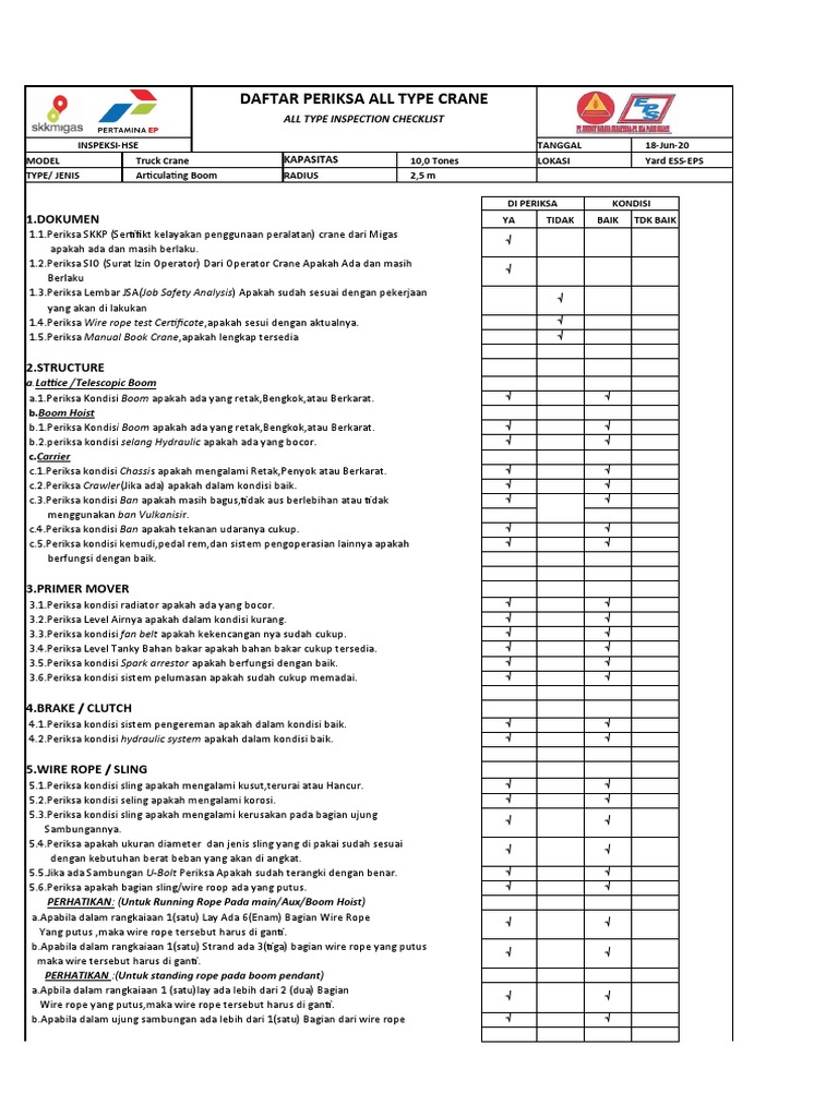 Inspeksi Crane Truck - GS | PDF