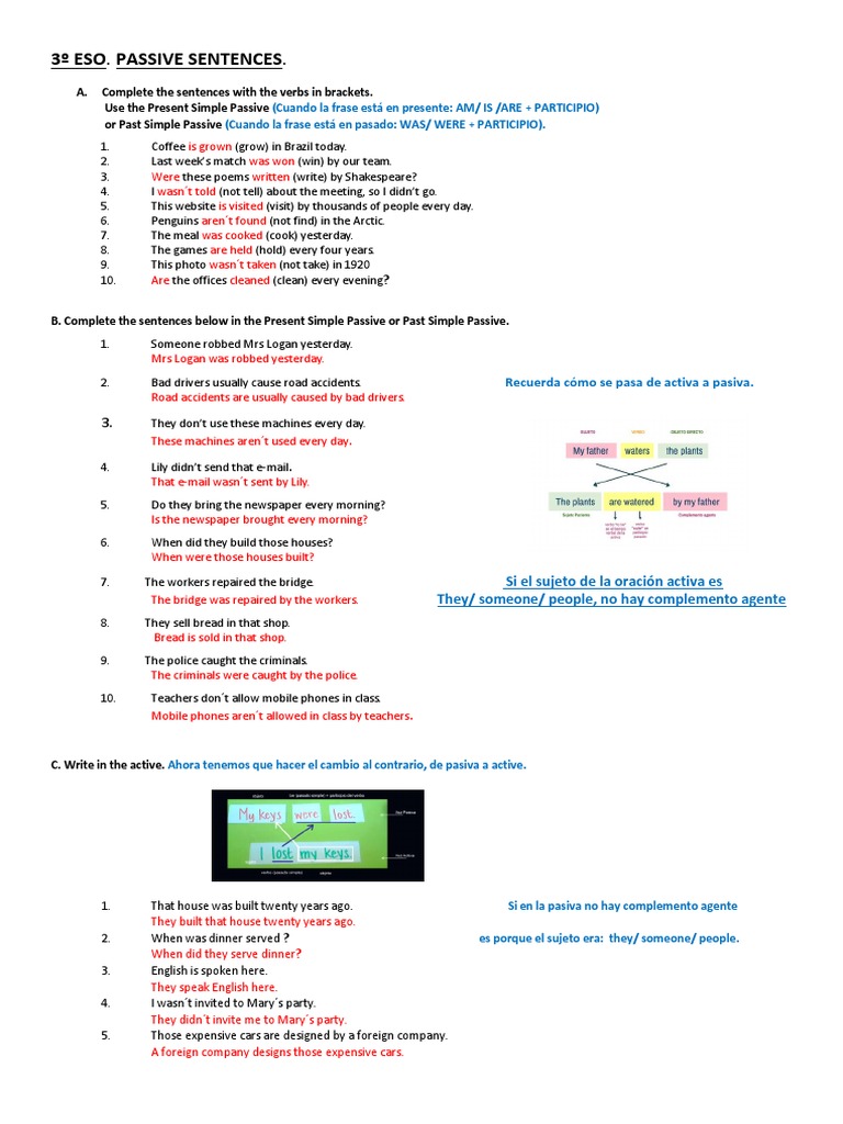 3º Eso. Key To Passive Sentences | PDF | Language Mechanics | Linguistic Morphology
