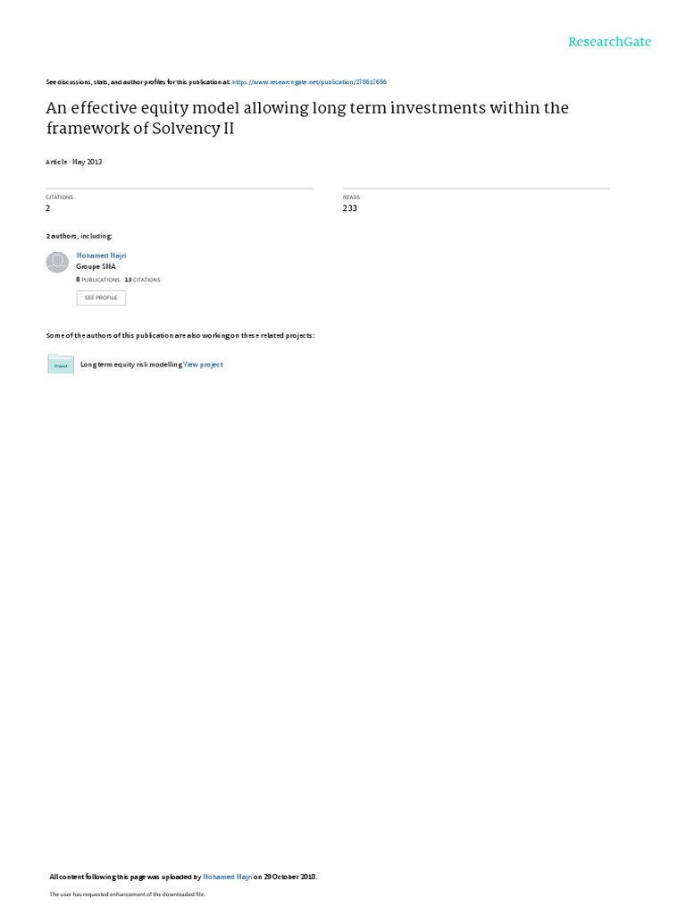 Equity Model for Long-Term Solvency II | PDF | Value At Risk | Stock ...