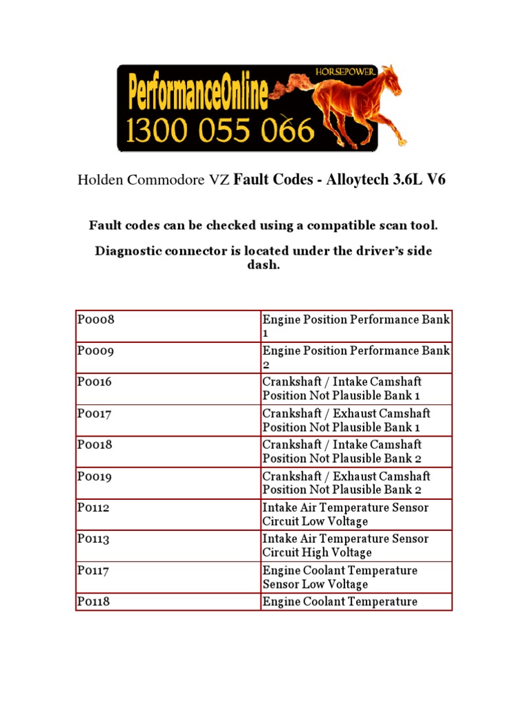 VZ Commodore Fault Codes Overview | PDF | Relay | Fuel Injection