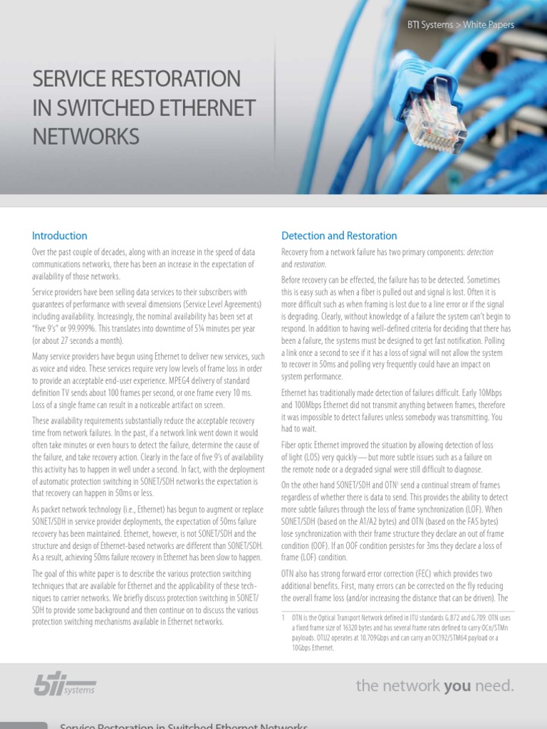 Service Restoration in Switched Ethernet Networks: The Network Need ...