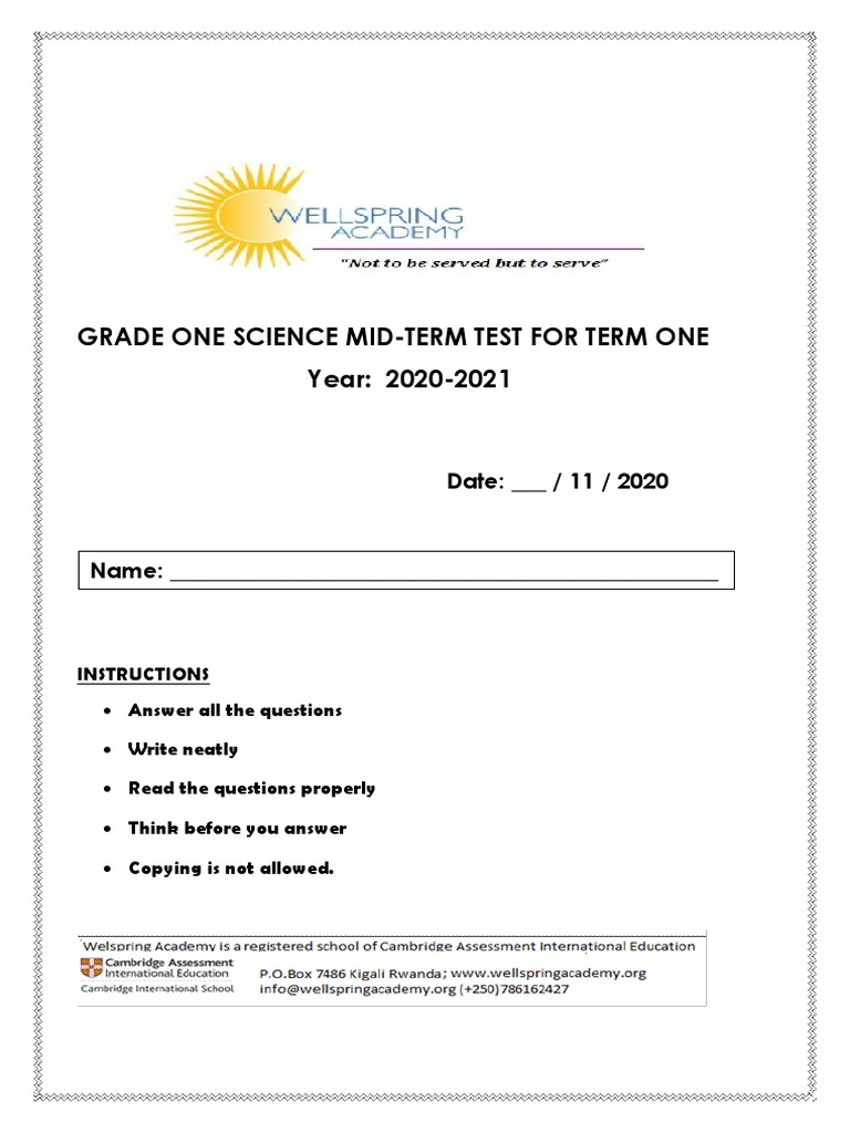 Science Mid-Term Test PDF | PDF