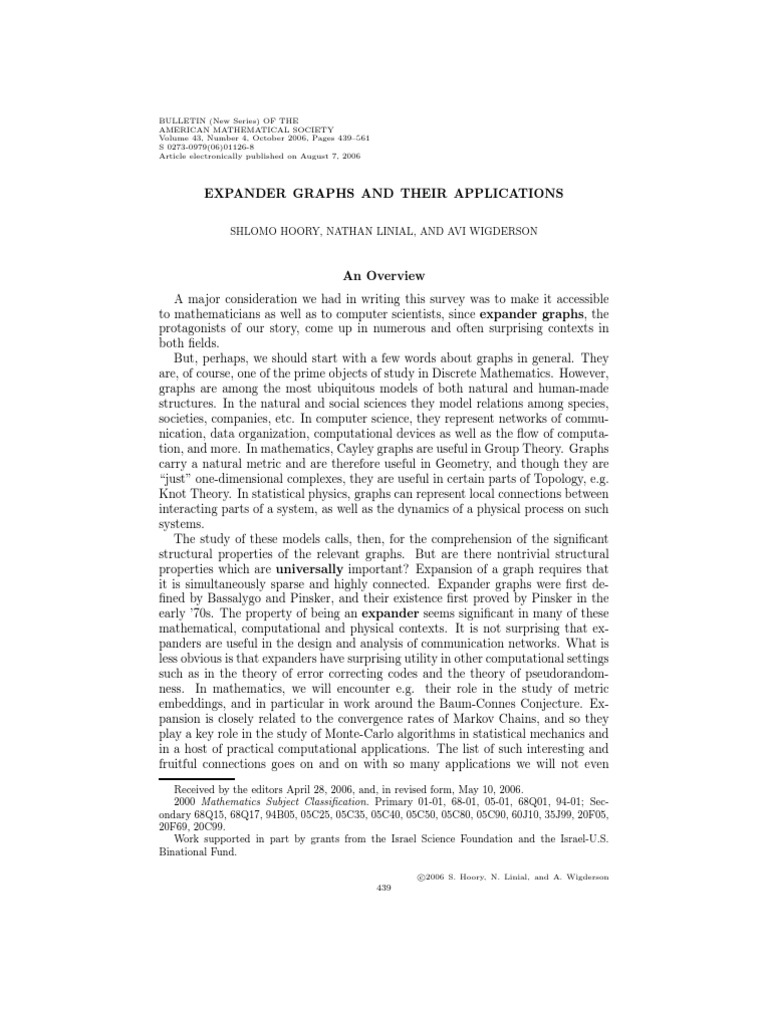 Wigderson Et Al. - Expander Graphs and Their Applications | PDF | Time Complexity | Graph Theory