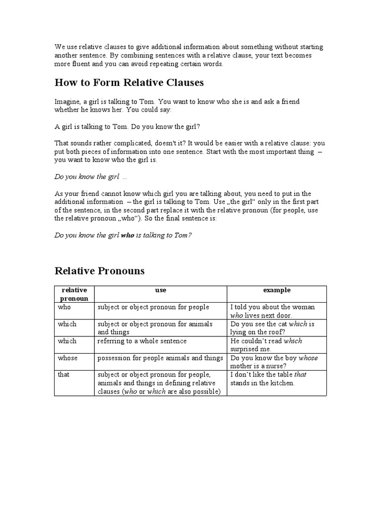 A Comprehensive Guide to Forming and Using Relative Clauses | PDF ...