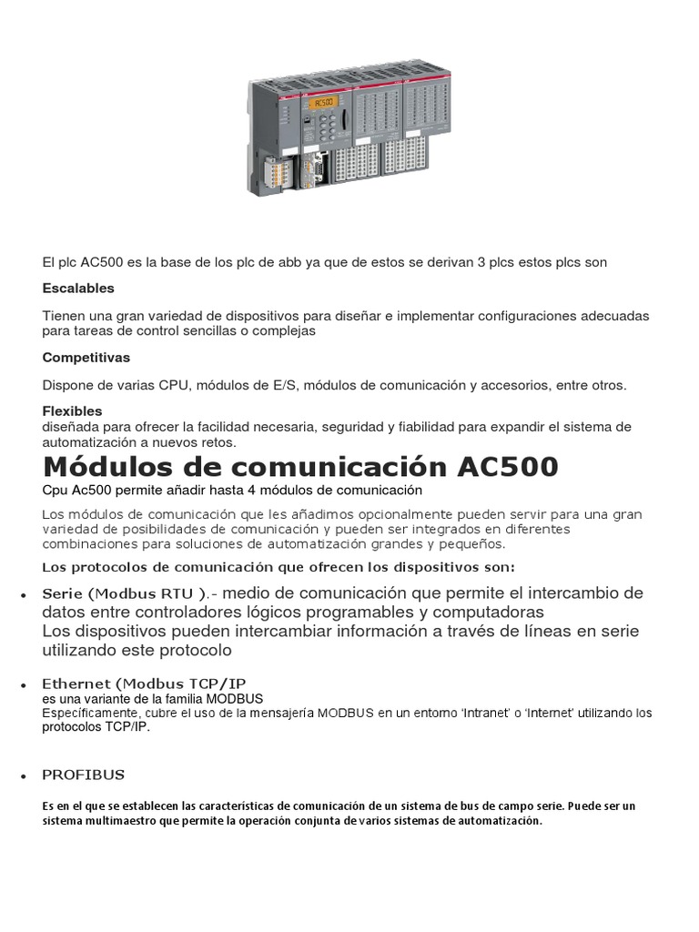 El PLC AC500 Es La Base de Los PLC de Abb Ya Que de Estos Se Derivan 3 ...