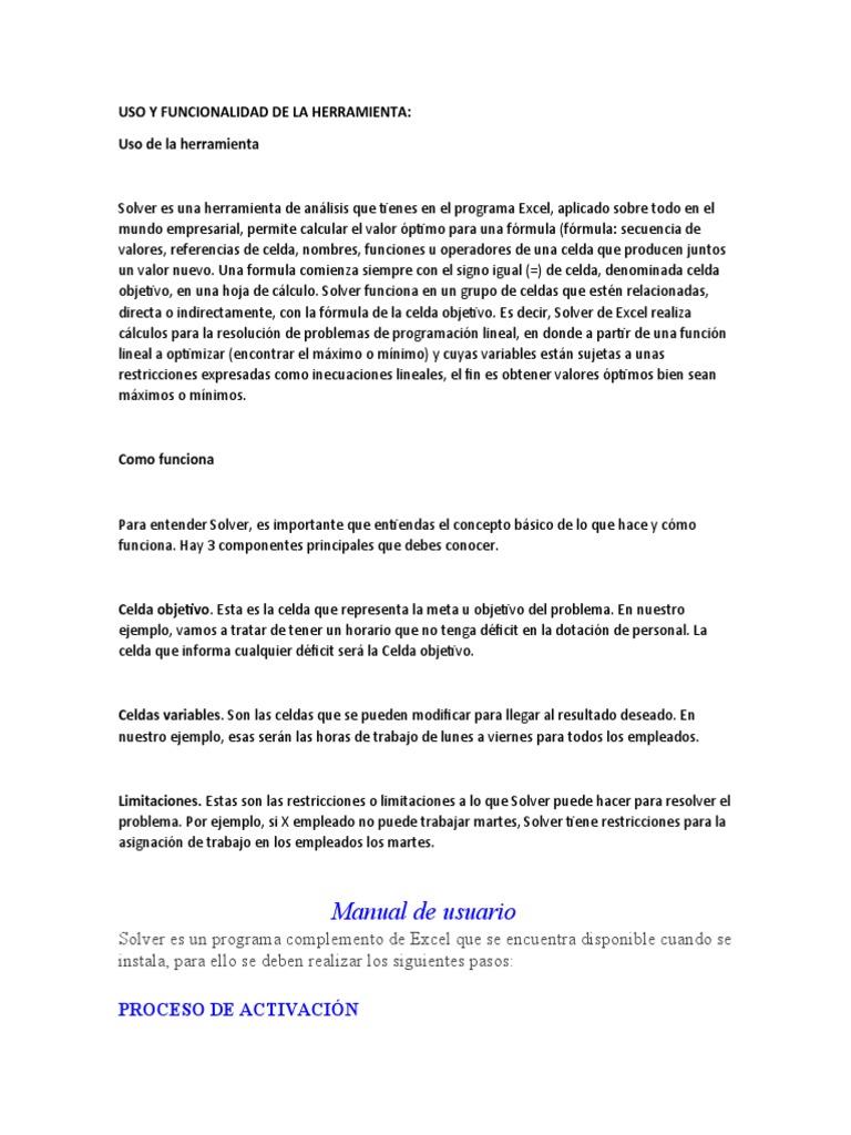 Solver | PDF | Microsoft Excel | Programación lineal