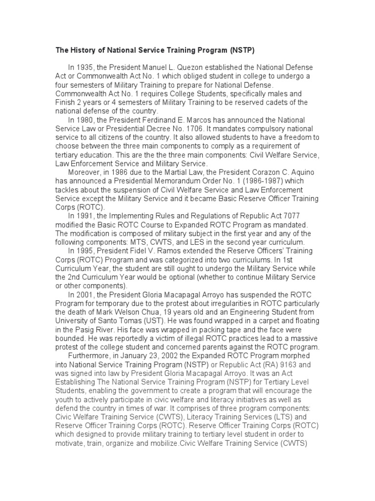 The History of National Service Training Program (NSTP) | PDF ...