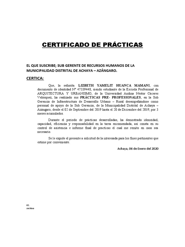 Certificado de Prácticas | PDF