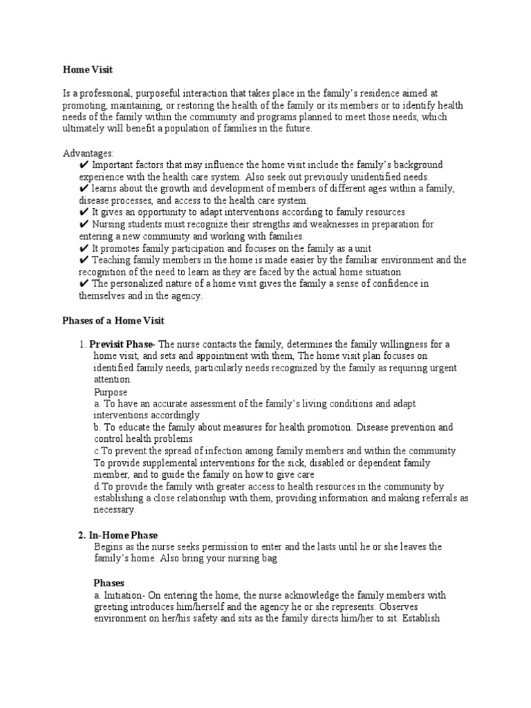 Home Visit | PDF | Community | Nursing