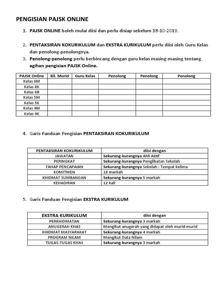 Panduan Pengisian PAJSK Online | PDF