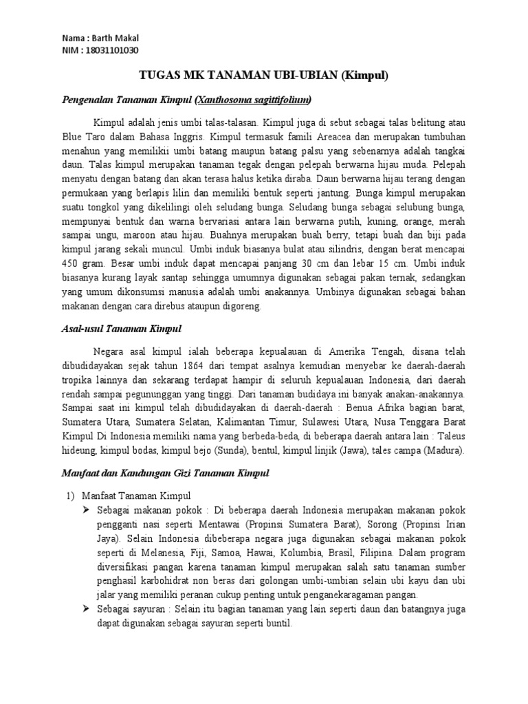 Tugas MK Tanaman Ubi-Ubian (Kimpul) | PDF