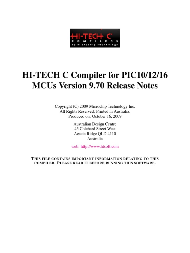Hi-Tech C Compiler For Pic10/12/16 Mcus Version 9.70 Release Notes ...
