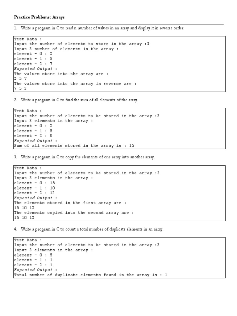 Arrays Practice Problems | PDF | Array Data Structure | Numbers