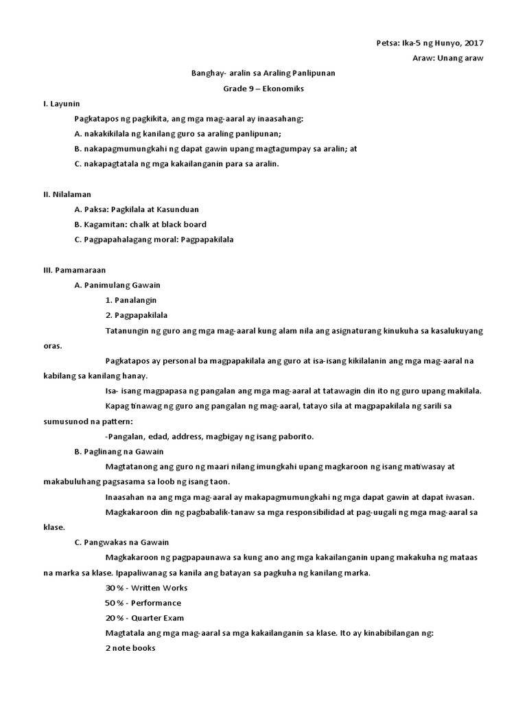 Lesson Plan Ekonomiks | PDF
