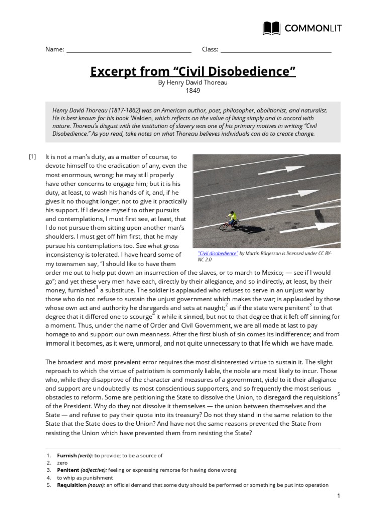 CommonLit Excerpt From Civil Disobedience | PDF | Civil Disobedience ...