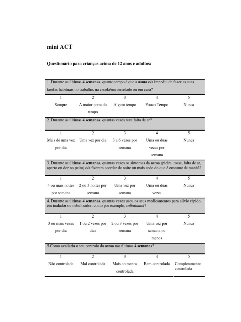 Mini ACT Português | PDF