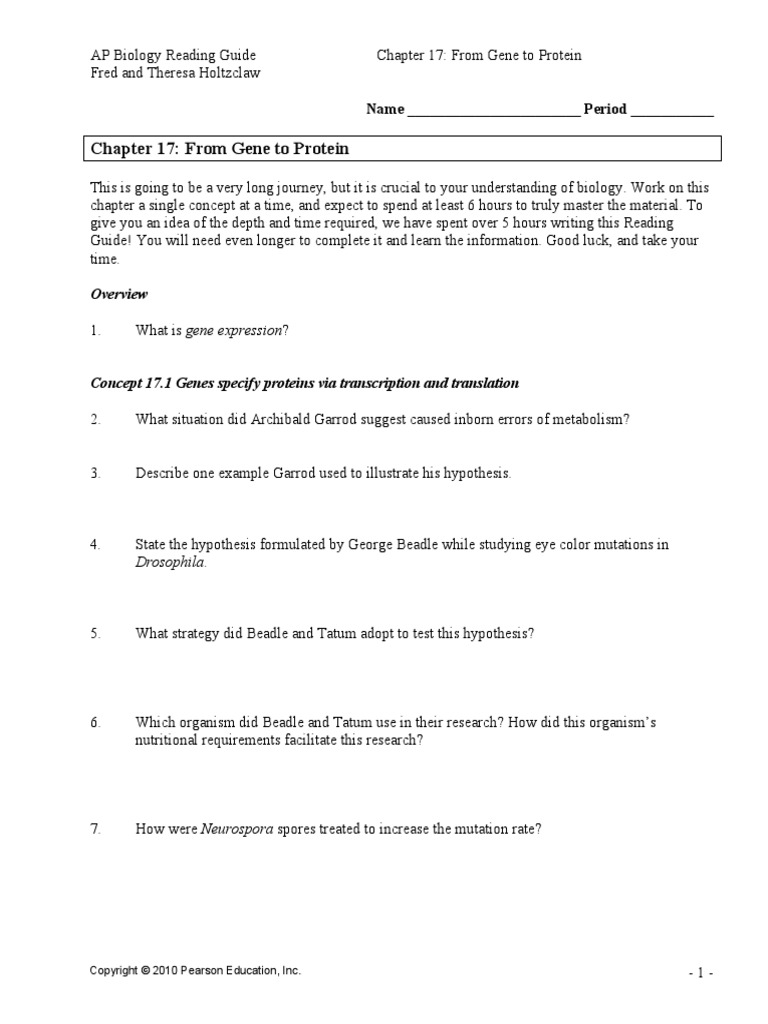 AP Biology Chapter 17 Reading Guide | PDF | Translation (Biology ...