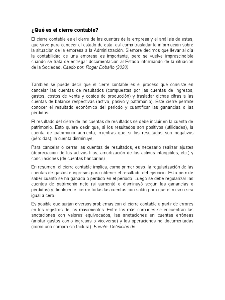 Qué es el cierre contable y su proceso | PDF | Valor neto | Contabilidad