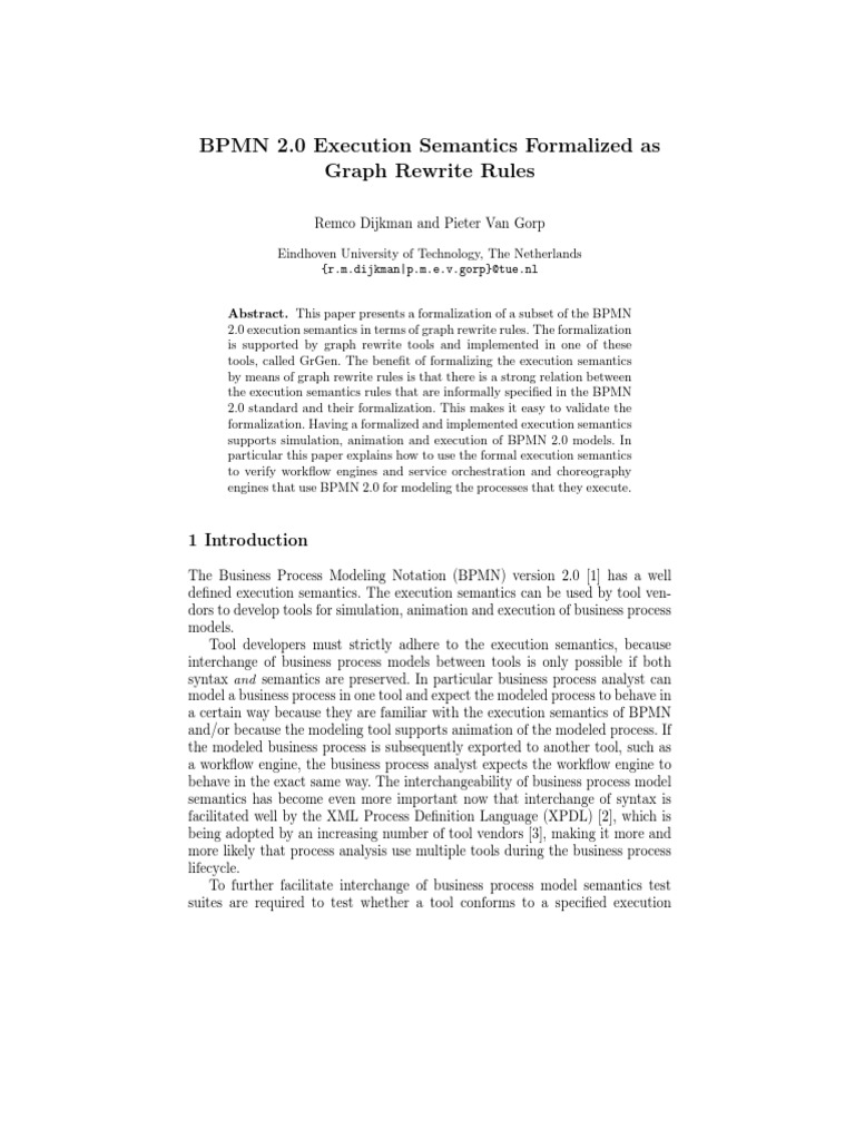 BPMN 2.0 Execution Semantics Formalized As Graph Rewrite Rules | PDF | Formal Verification ...