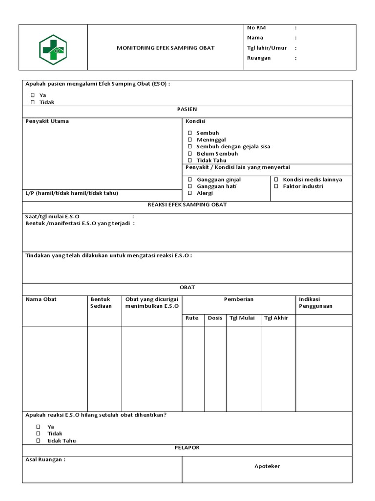 Form Monitoring Efek Samping Obat | PDF