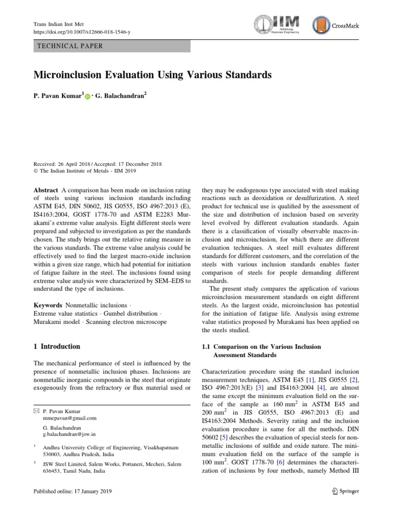 Microinclusion Evaluation Using Various Standards | PDF | Fatigue ...