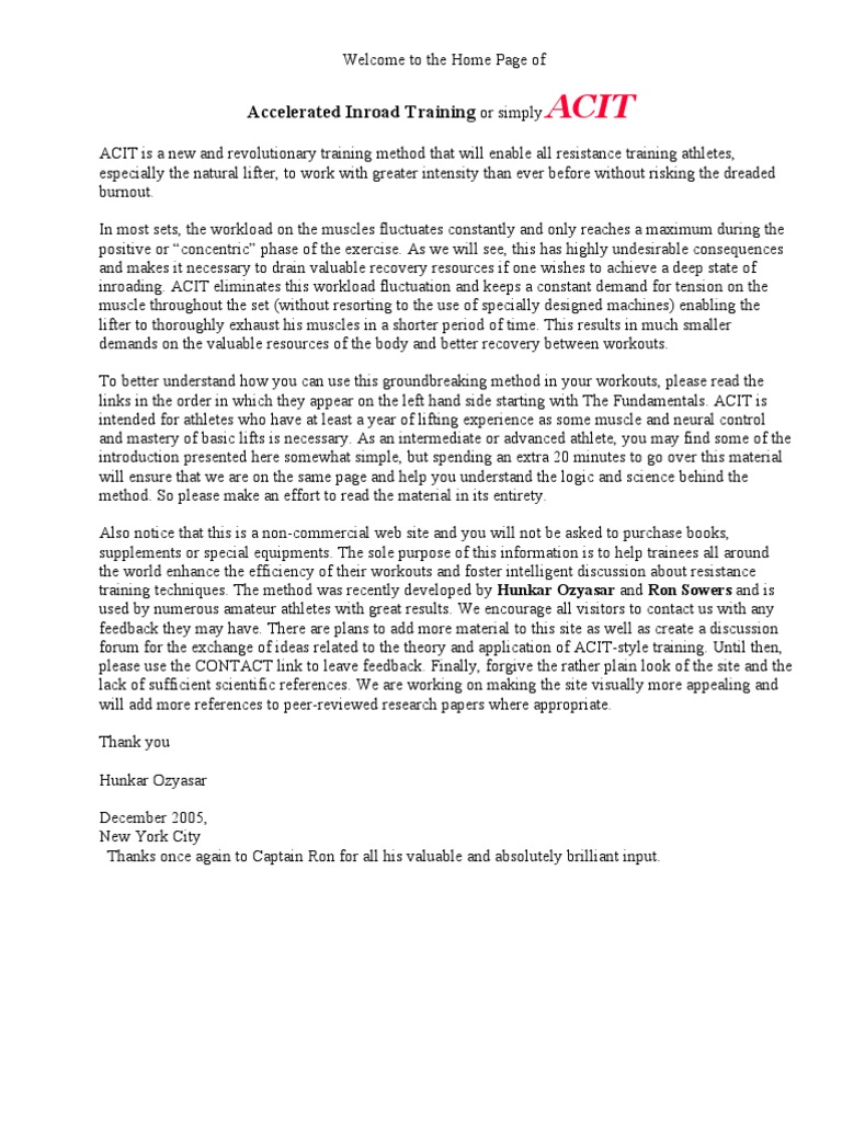 Acit Training | PDF | Weight Training | Myocyte