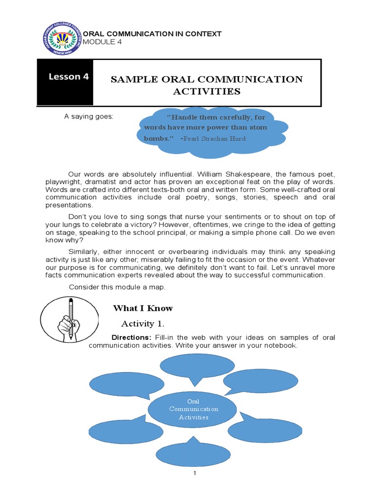 G11 - Q1 - Mod4 - Sample Oral Communication | PDF | Nonverbal ...