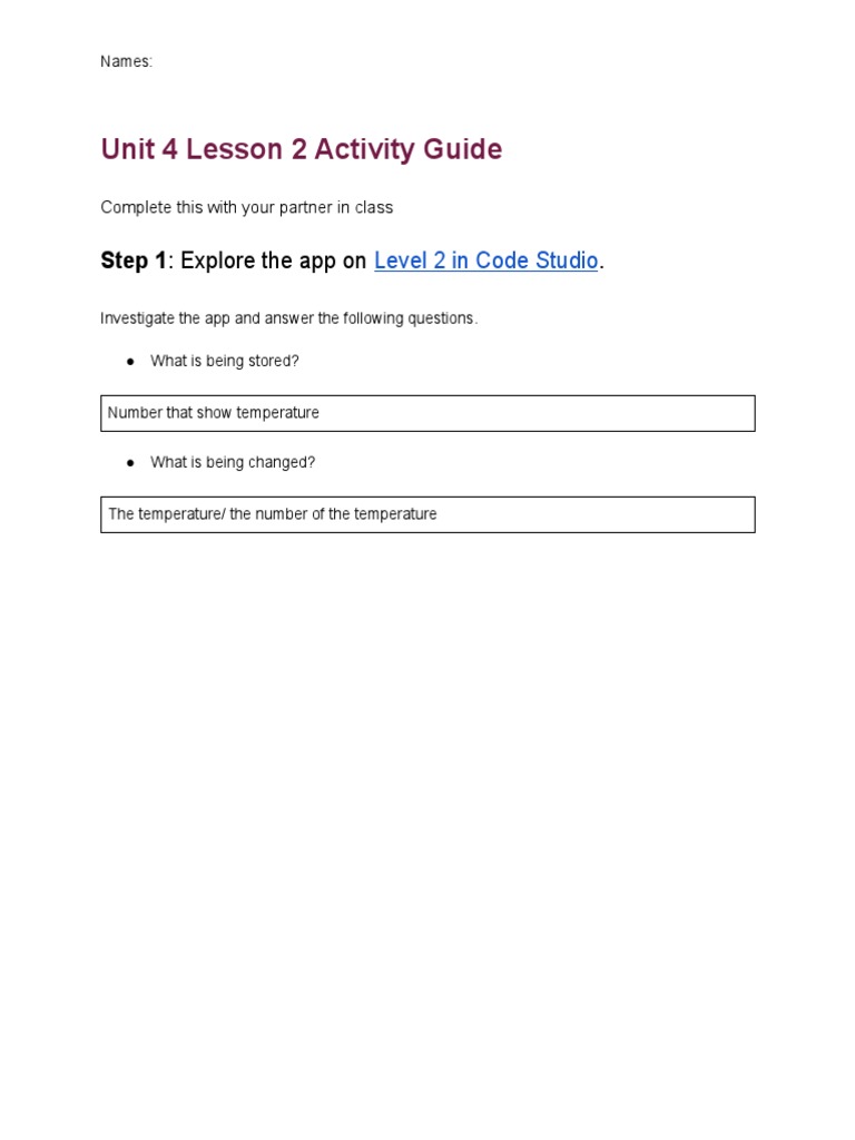 Unit 4 Lesson 2 Activity Guide: : Explore The App On | PDF