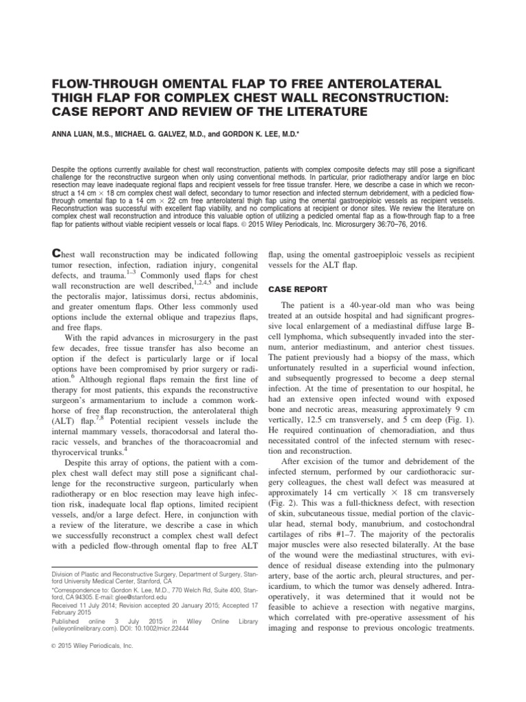 Flow-Through Omental Flap To Free Anterolateral Thigh Flap For Complex ...