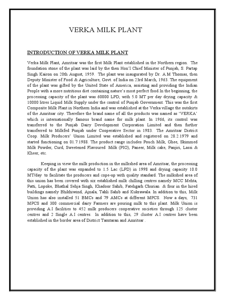 Verka Milk Plant | PDF | Butter | Dairy