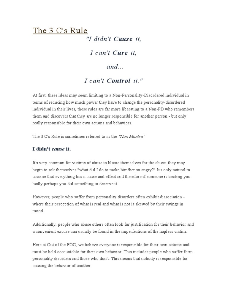 The 3 C's Rule: "I Didn't Cause It, I Can't Cure It, And... I Can't ...