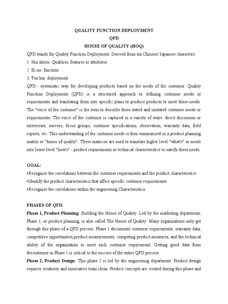 Quality Function Deployment | PDF | Production And Manufacturing ...