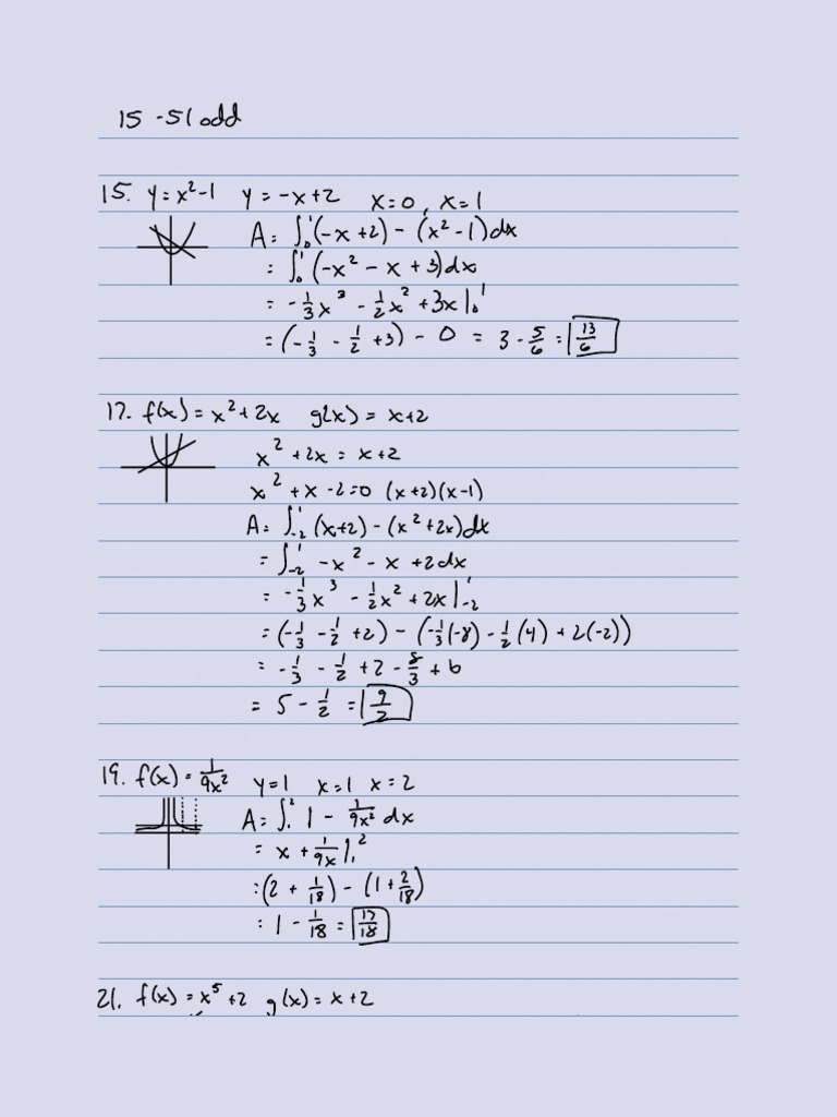 7.1 Area Between Two Curves Homework | PDF