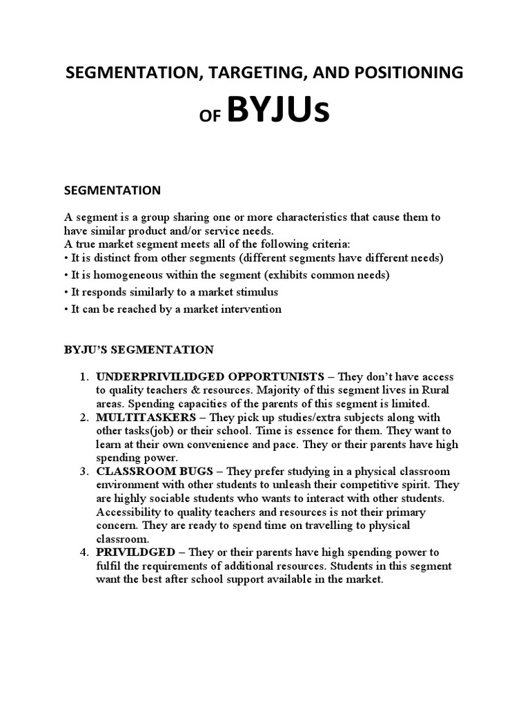 Byjus: Segmentation, Targeting, and Positioning OF | Download Free PDF ...