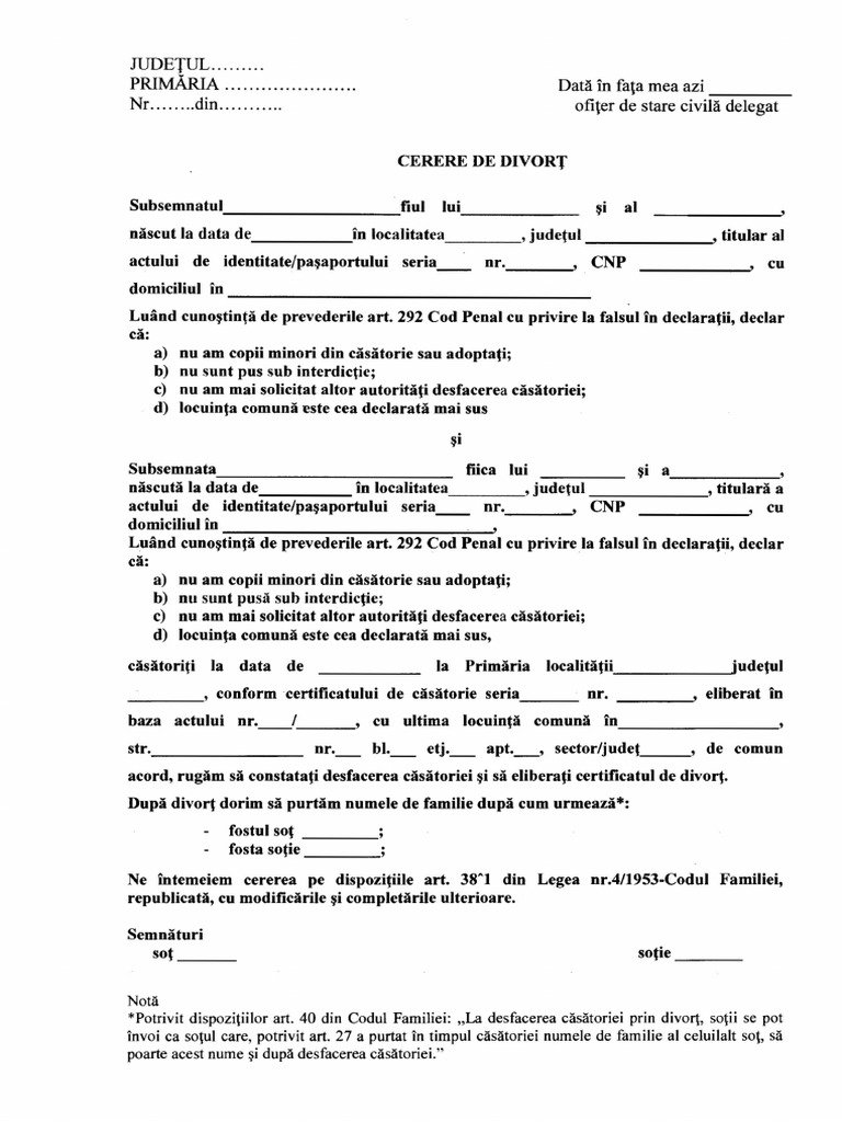 Cerere de Divort PDF | PDF