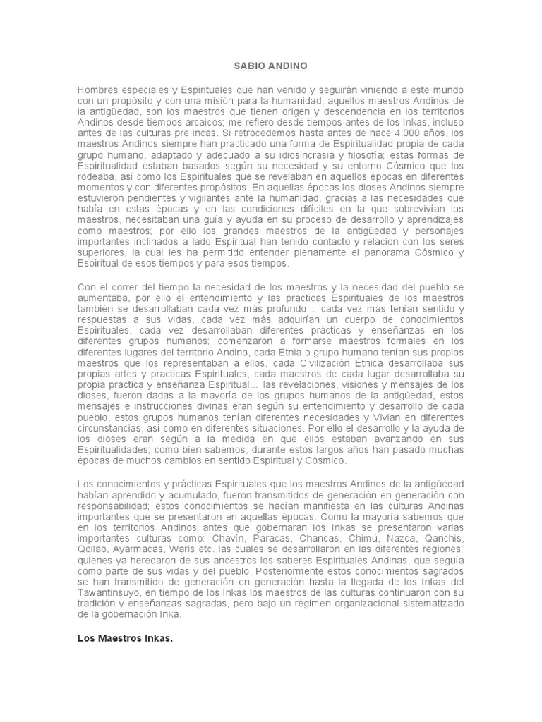 Sabio Andino | PDF | Imperio Inca | Chamanismo
