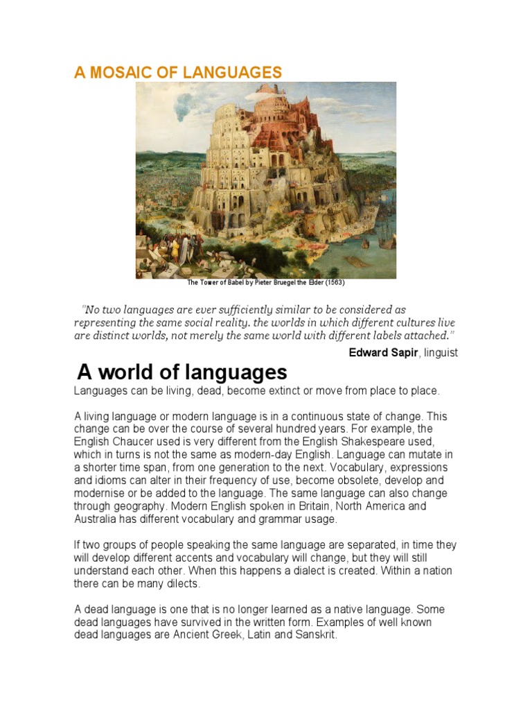 A Mosaic of Languages | PDF | Dialect | English Language