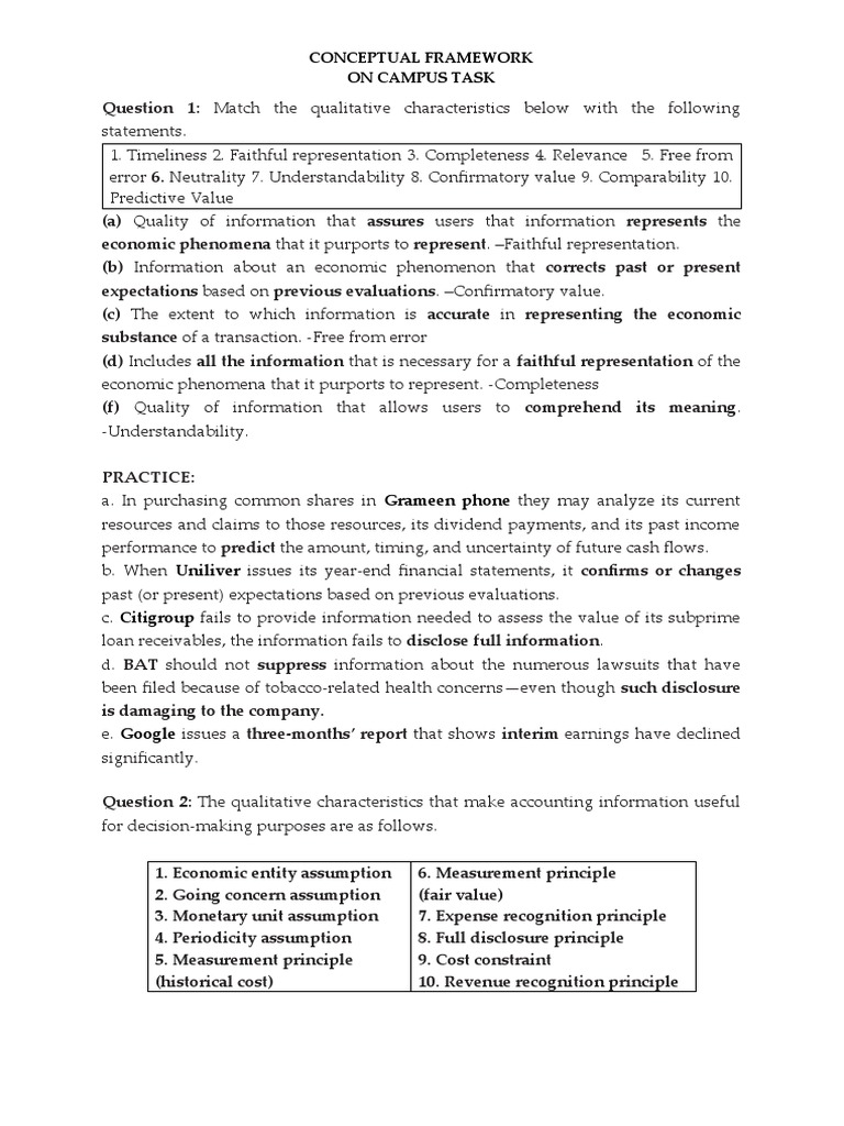 Conceputal Framework On Campus Task Pdf Historical Cost Financial Services