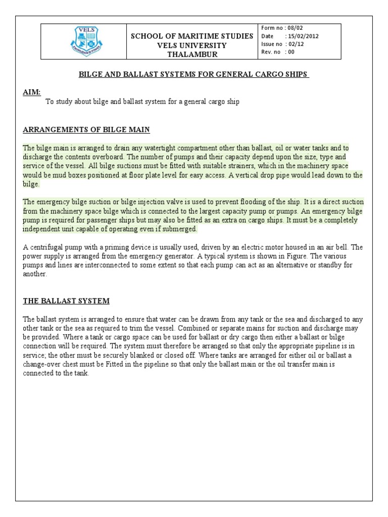 Bilge N Ballast System | PDF | Ships | Pump