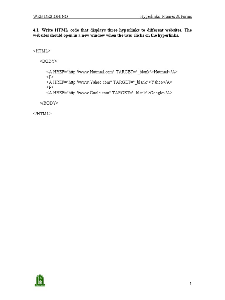 HTML Code for Hyperlinks and Forms | PDF | Hyperlink | Websites