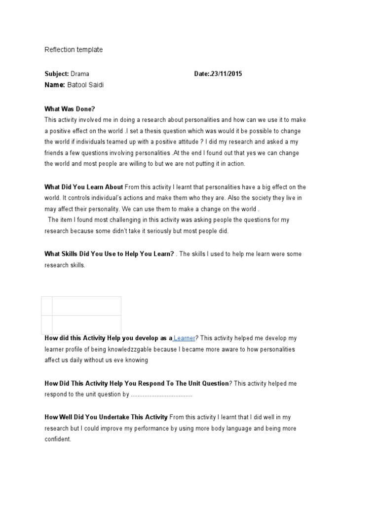 Drama Reflection on Personalities | PDF