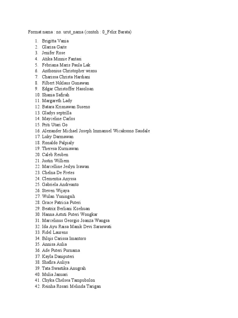 Format Nama Klara Devina dan Lainnya | PDF