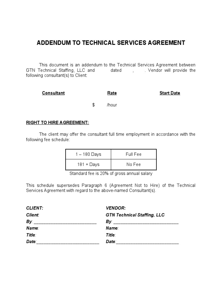 Addendum To Technical Services | PDF
