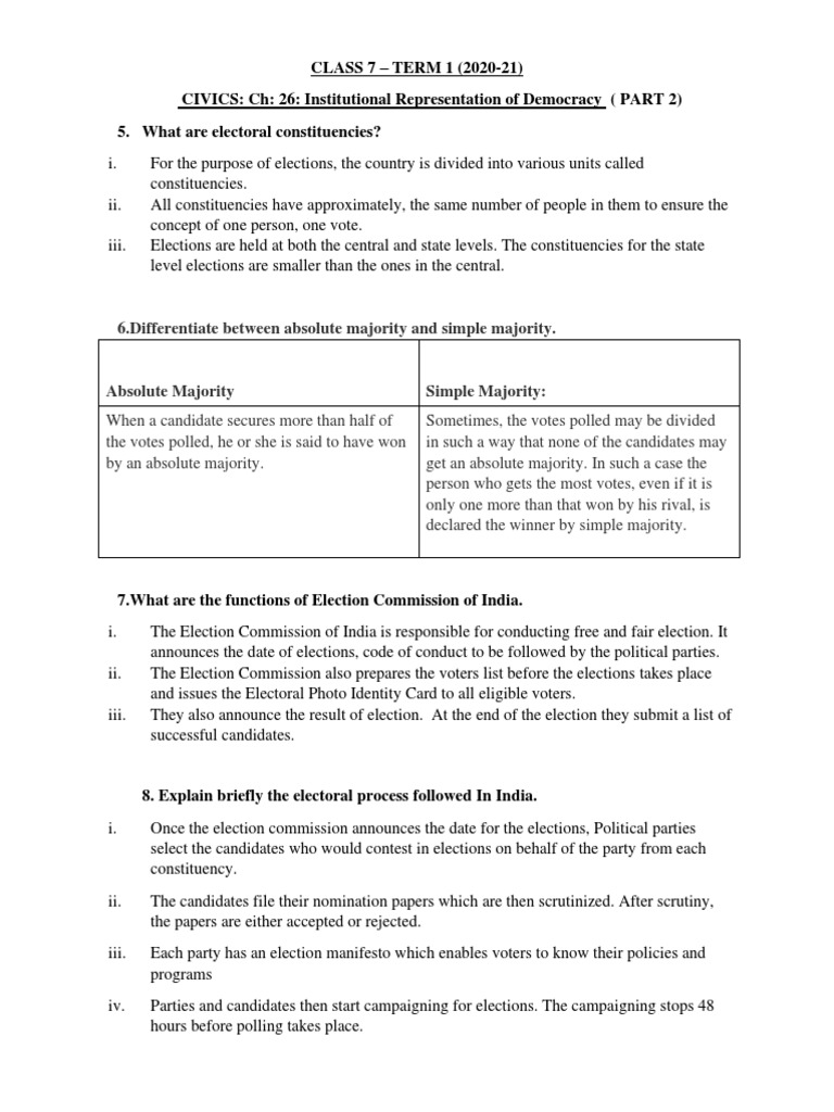 Civics CLASS 7 - CH 26 - CIVICS-PART 2 Notes | PDF | Elections | Voting