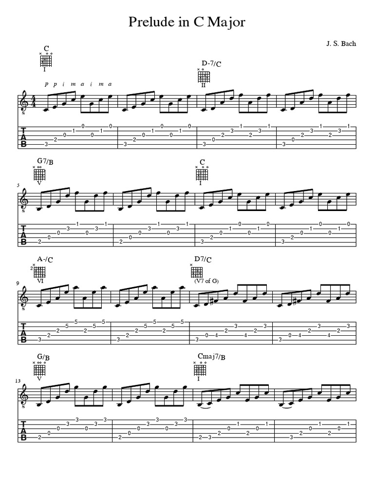 Prelude in C Major Tab Fingerings | PDF | Classical Compositions ...