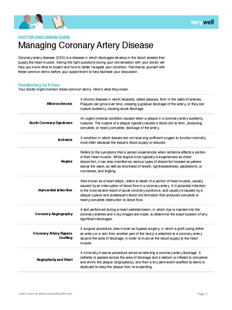 Coronary Artery Disease Doctor Discussion Guide | PDF | Myocardial ...