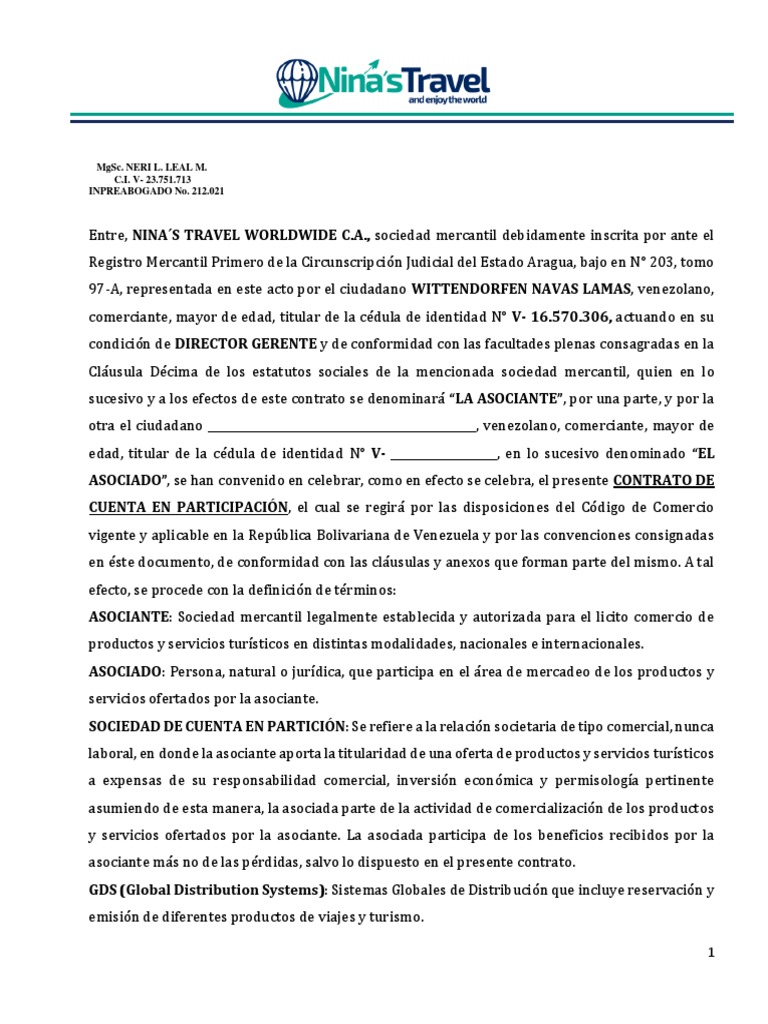 Contrato Agente de Viajes y Turismo | PDF | Turismo | Publicidad