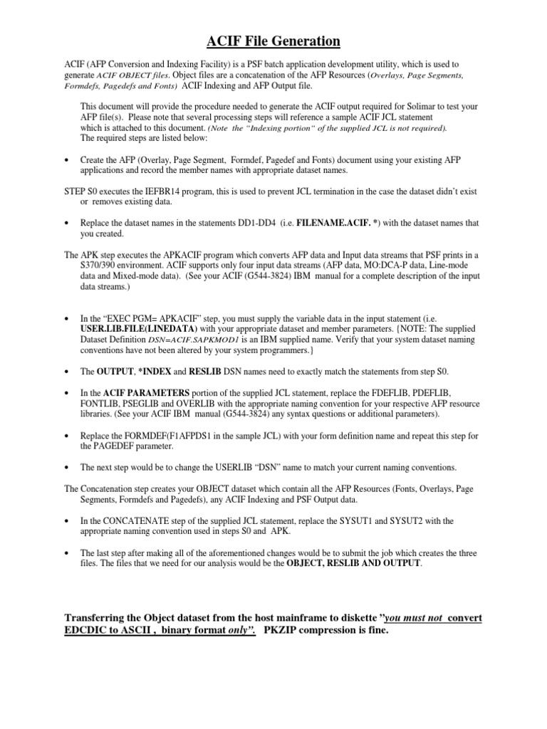 ACIF File Generation: Formdefs, Pagedefs and Fonts) ACIF Indexing and ...