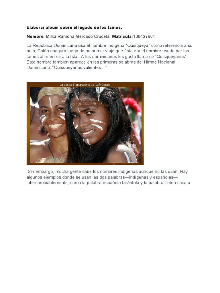 Legado Taíno en la Cultura Dominicana | PDF | República Dominicana ...