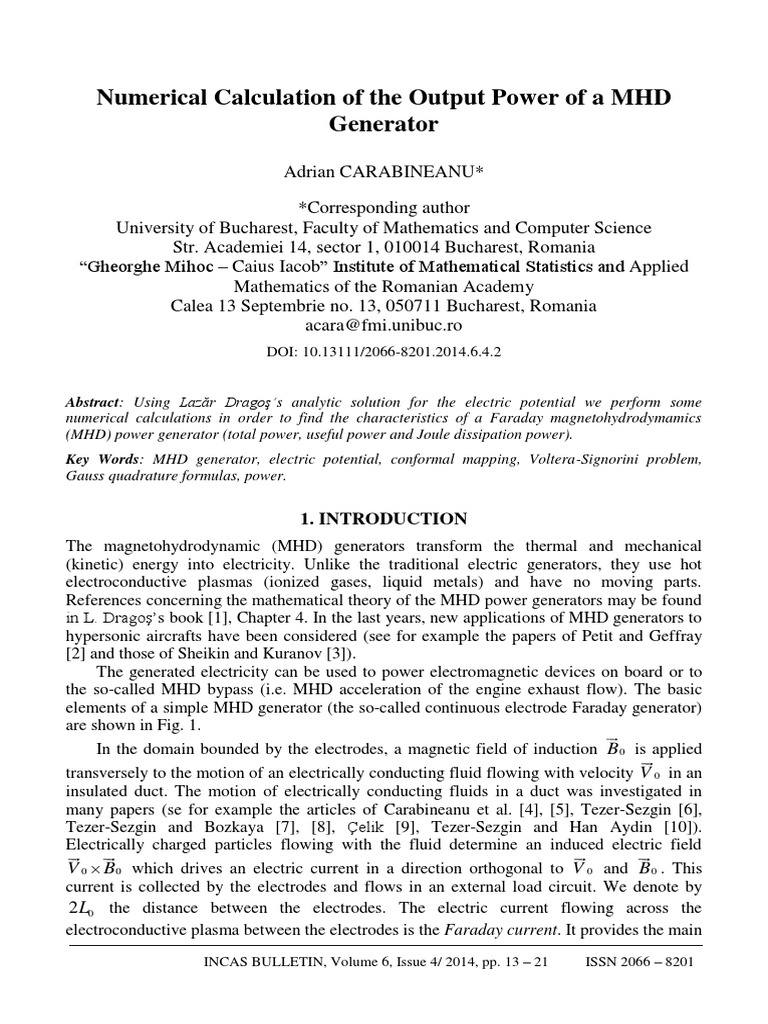 MHD Generator Power Calculation Methods | PDF | Magnetohydrodynamics ...
